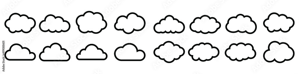 Set of clouds in a linear style. Cloud in line or outline collection ...