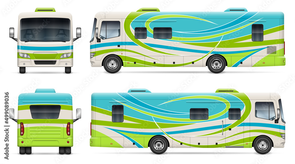 RV motorhome wrap vector mockup on white for vehicle branding ...