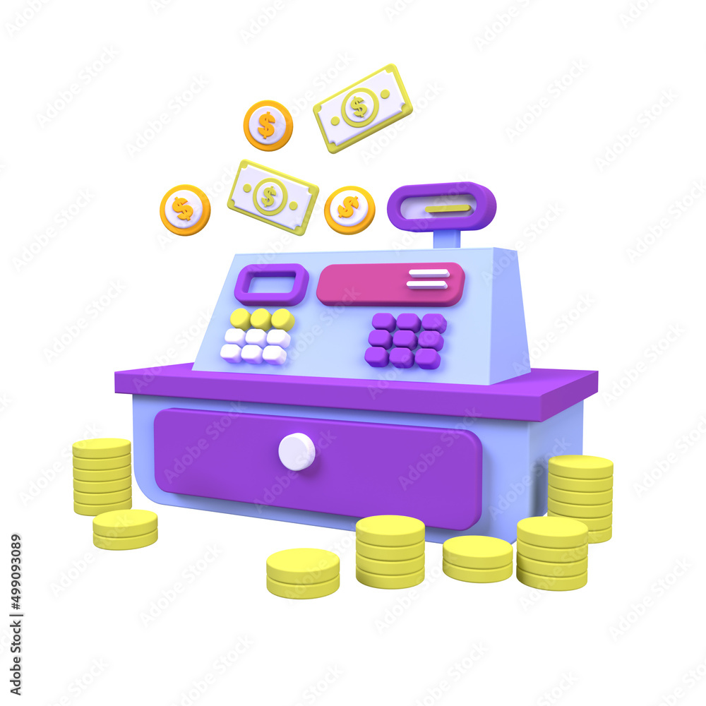 cashier machine illustration background, 3D, render icon for business ...