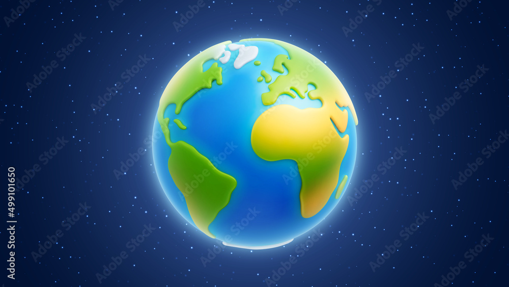 Cartoon stylized Earth with simple natural surface texture on starry ...