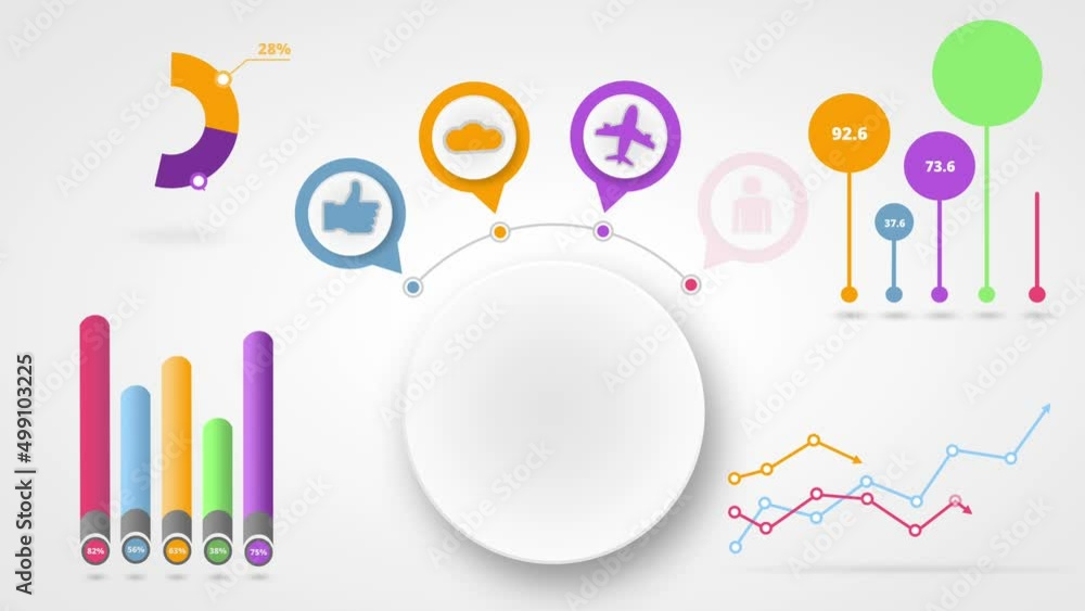 Infographic interface with corporate services icons, data visuals and ...