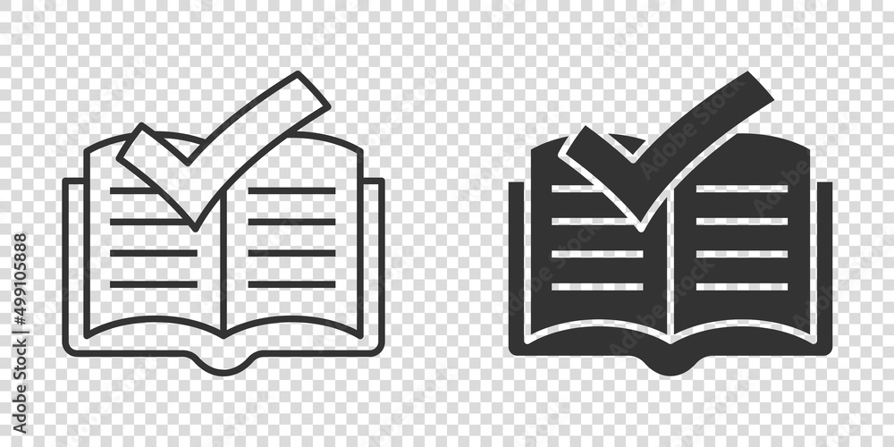 Book check mark icon in flat style. Bookmark approval vector ...