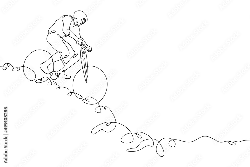 One continuous line. Cyclist on a bike in the mountains. Mountain bike ...