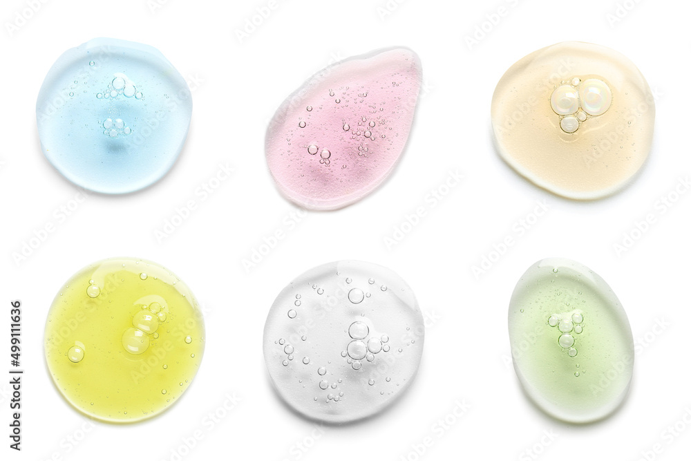 Samples of different cosmetic serum isolated on white Stock Photo ...