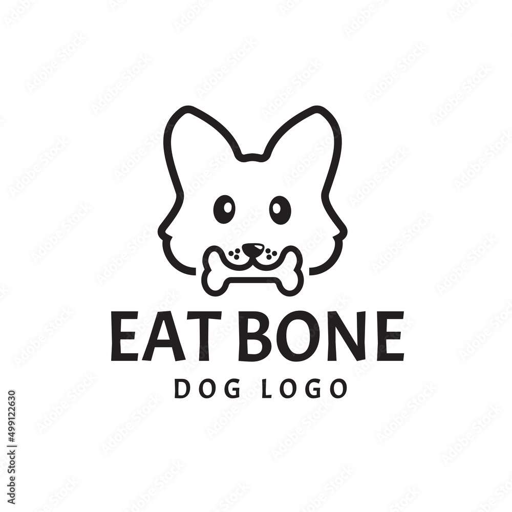 Dog head biting bone logo with cute and unique style for pet shop ...