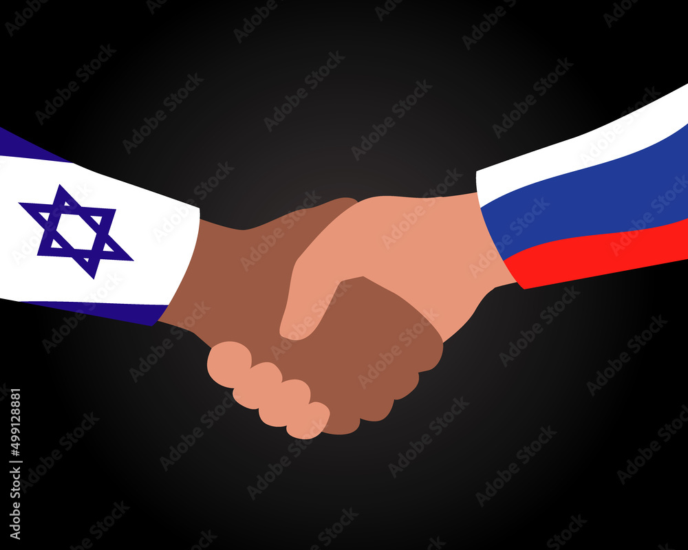 Political handshake, concept of diplomacy Israel and Russia, flat ...