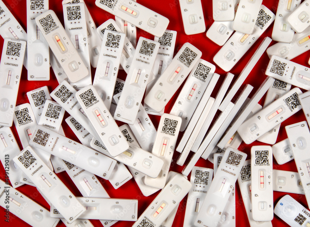 Coronavirus Pandemic - Used Covid-19 Lateral Flow Tests. SARS-CoV-2 ...