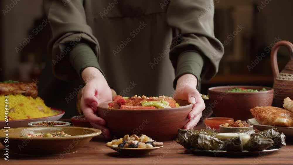 Grilled vegetables close-up, Muslim family dinner, Ramadan, iftar ...