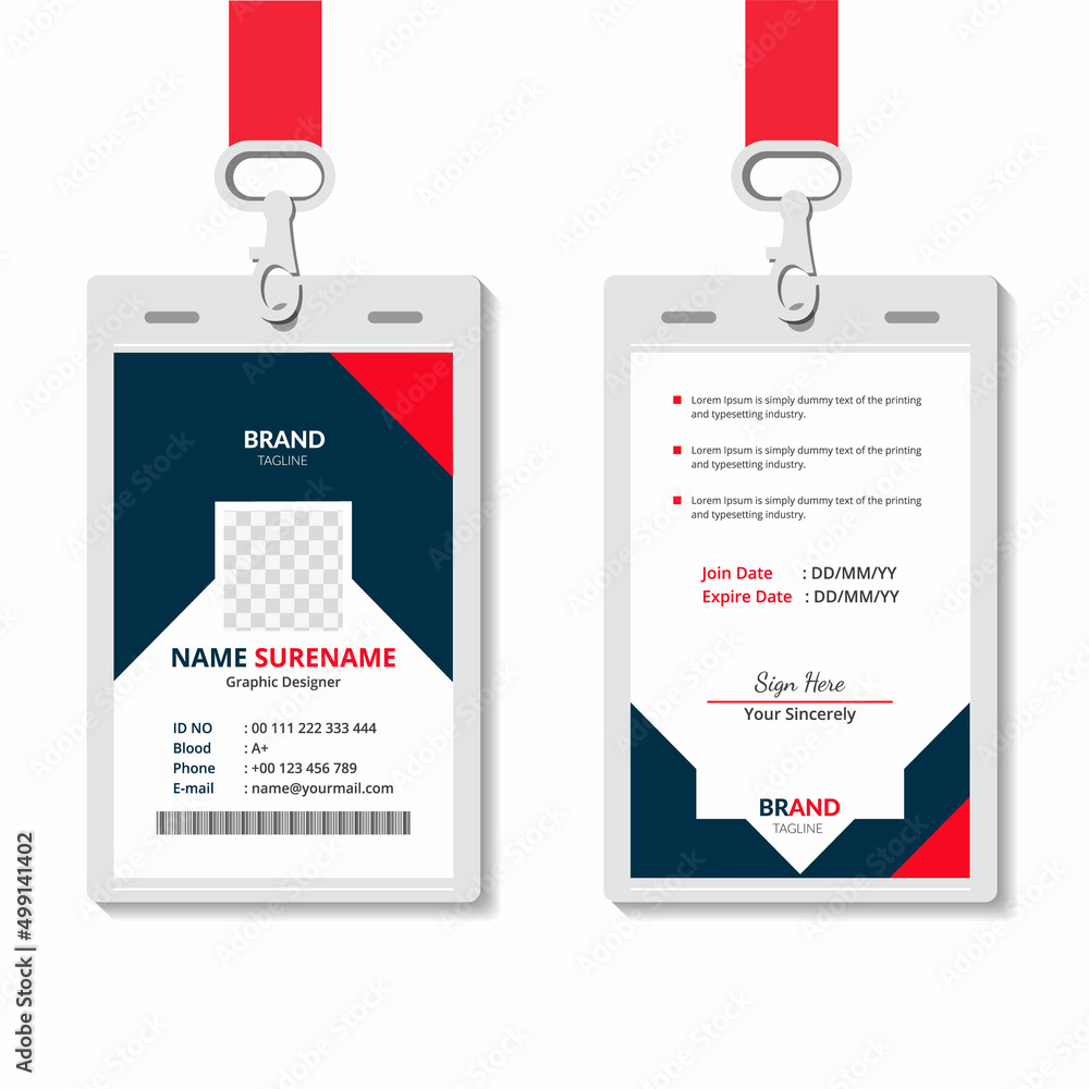 professional corporate id card template, clean red id card design with ...