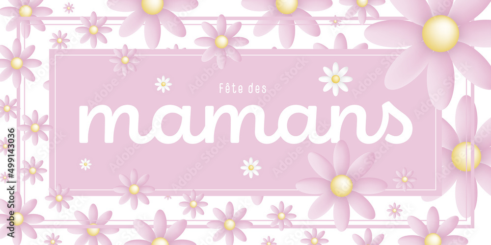 Texte : Fête des Mamans, sur un cadre rectangulaire rose entouré de ...