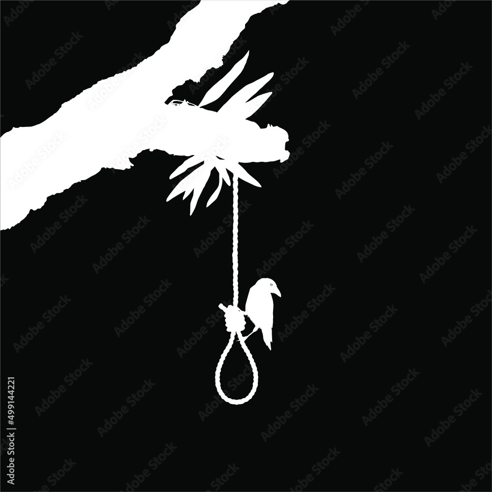 Gallows (Hanging Rope) on the Tree and Crow. Dramatic, Creepy, Horror ...