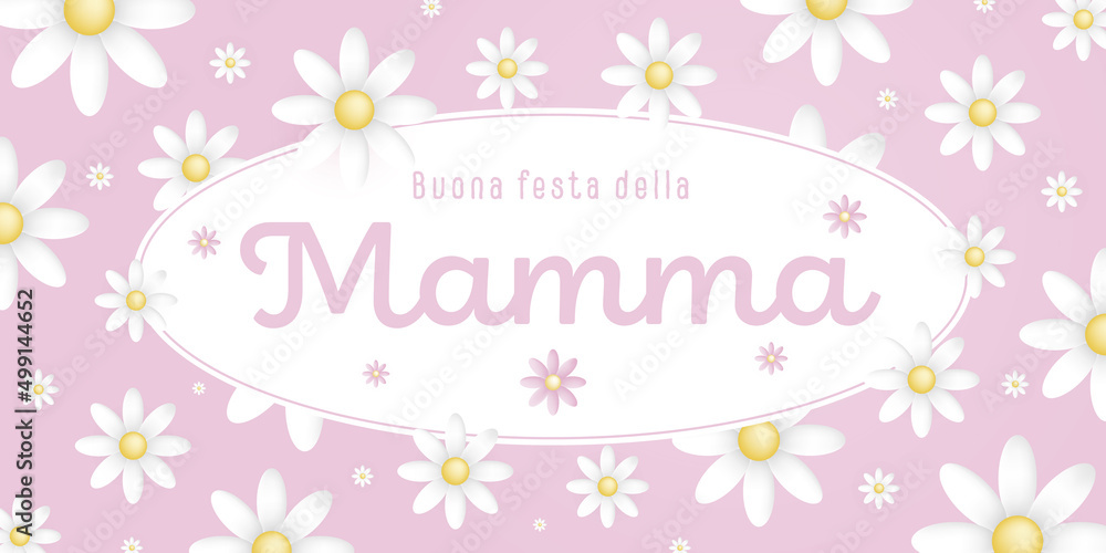 Italian text : Buona festa della Mamma, on an white oval frame with ...