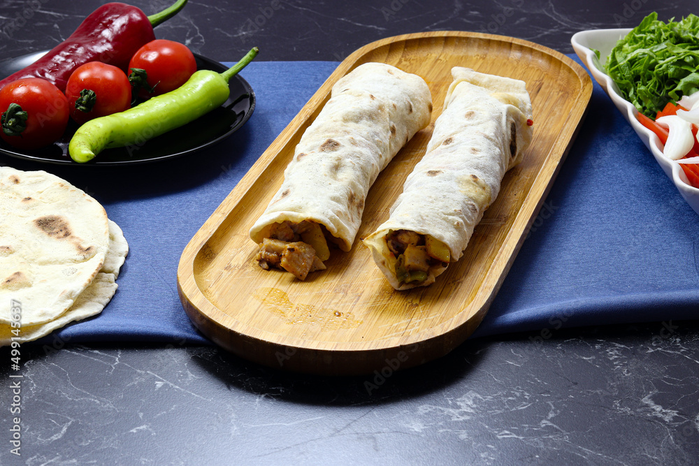 Turkish Style chicken roll.Also known as Tavuk Dürüm, Tantuni. Stock ...