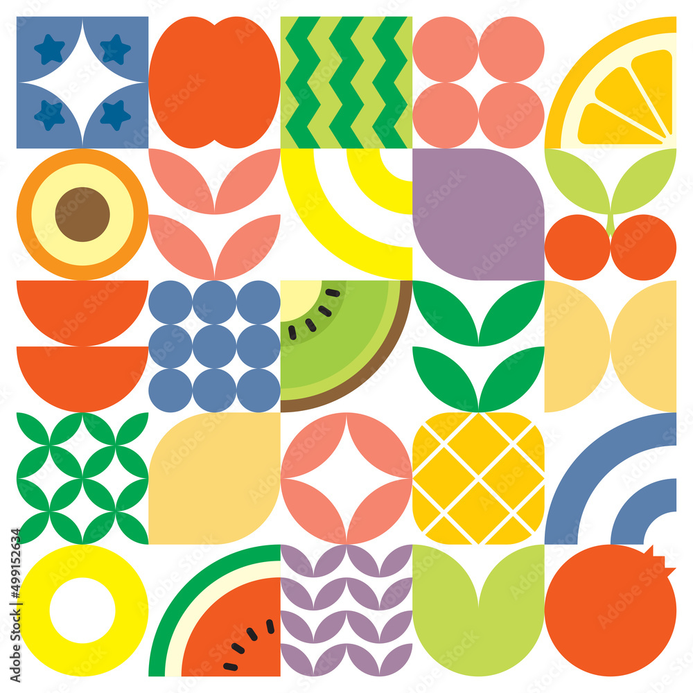 Geometric summer fresh fruit cut artwork poster with colorful simple ...