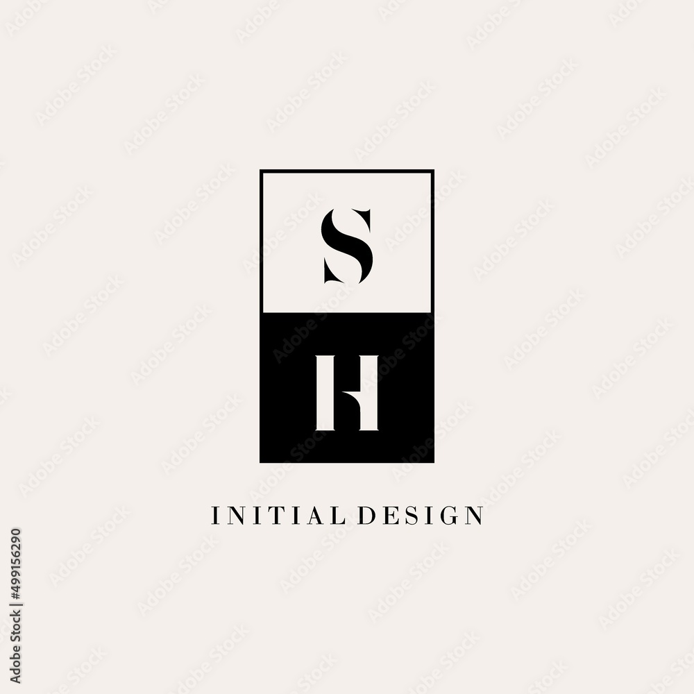 Initials SH square line negative space logo design ideas Stock Vector ...