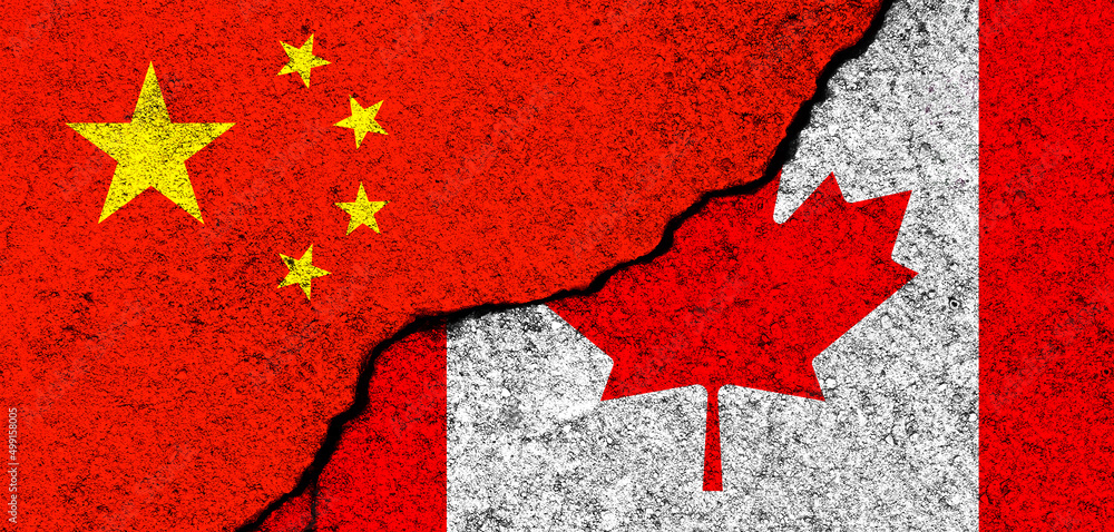 China and Canada. Flags background. Concept of politics, economy ...
