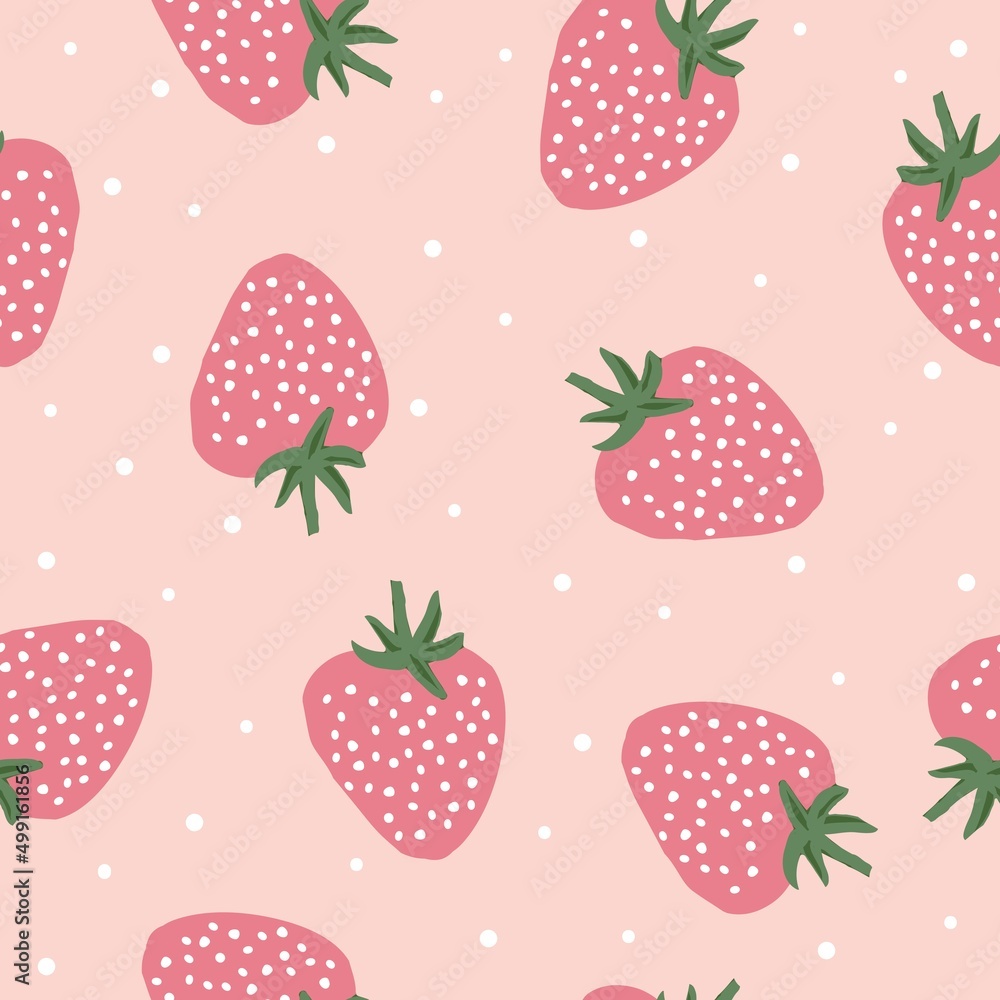 Seamless berry pattern. Pink strawberries .Light pink background ...