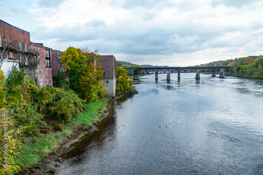 Waterfront of historic Downtown along the Kennebec River, Augusta ...
