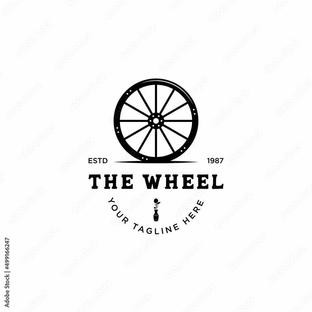 Vintage Old Wooden Cart Wheel logo design Stock Vector | Adobe Stock
