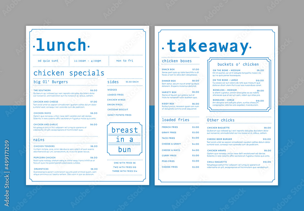 Blue Minimal Menu Layout Stock Template | Adobe Stock
