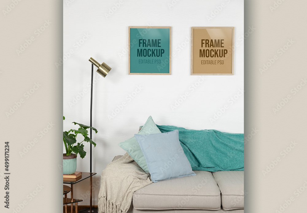 Picture Frames in Room Mockup Stock Template | Adobe Stock