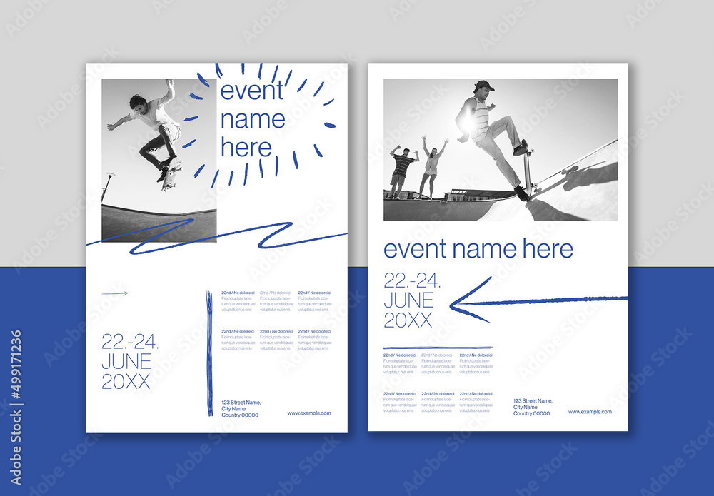Blue Poster Layout with Hand Drawn Elements Stock Template | Adobe Stock