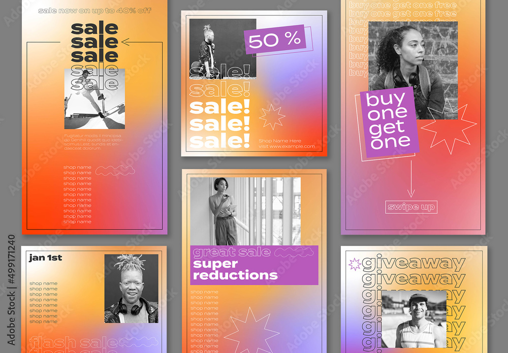 Gradient Social Media Layout Set Stock Template | Adobe Stock