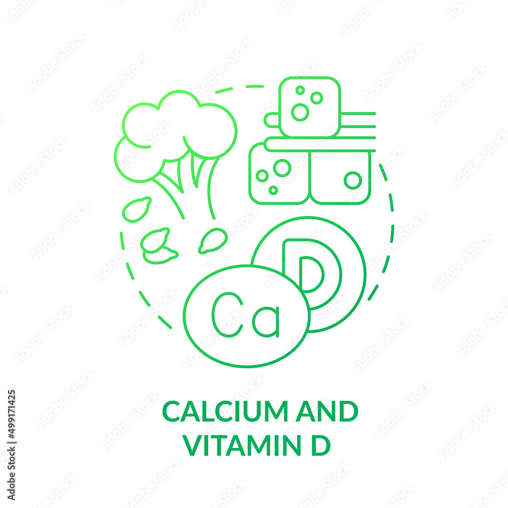 Calcium and vitamin D green gradient concept icon. green gradient vegetables. Source of ...