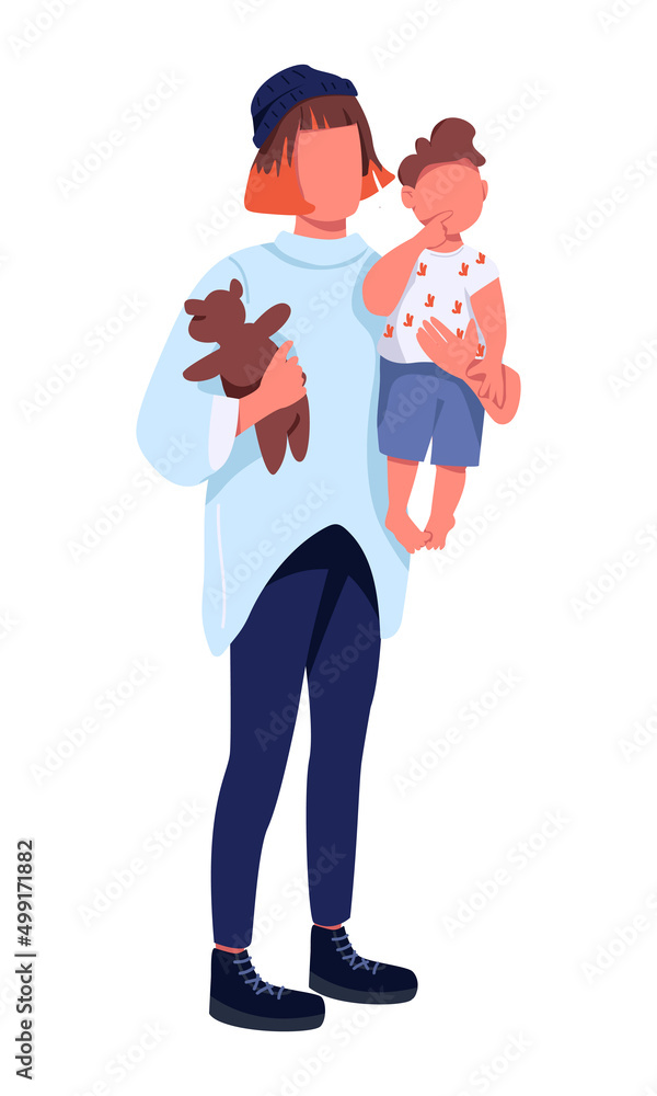 Modern mother with baby semi flat color vector characters. Standing ...