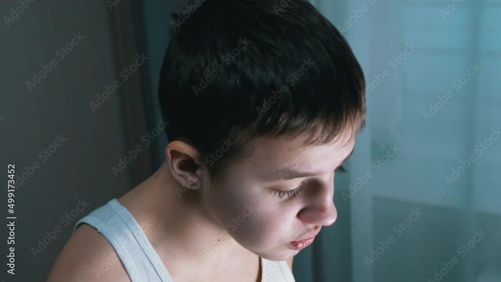 Indignant Child Nervously Screams, Talks, Looks Down. Handsome angry ...