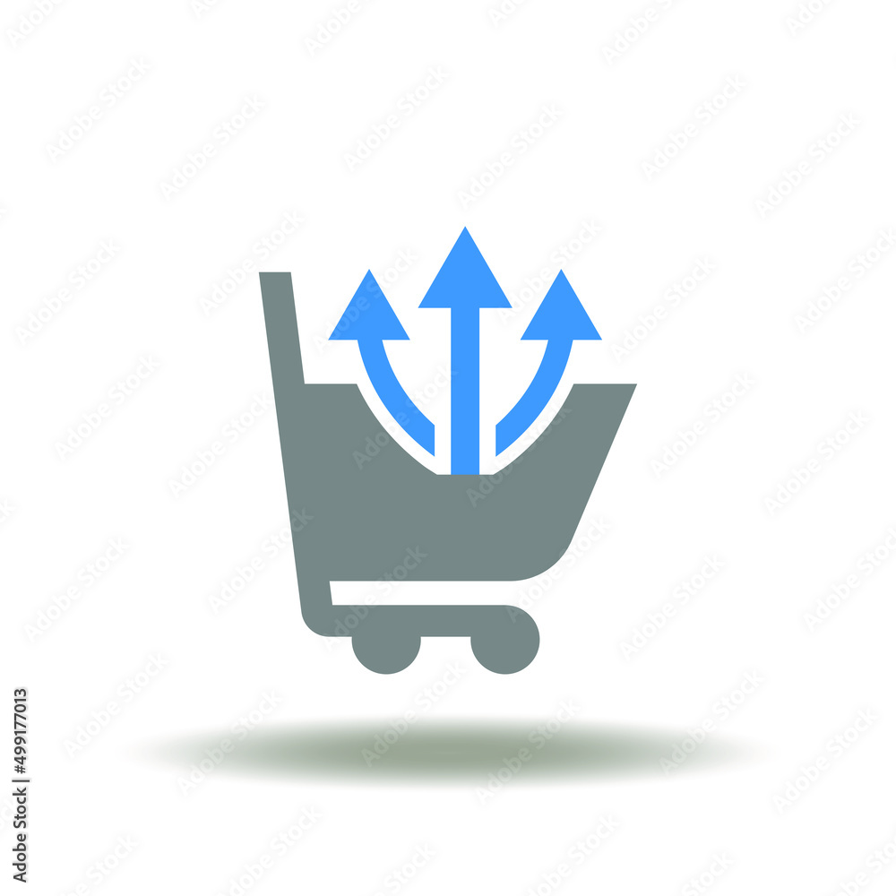 vector illustration of shopping basket with growth or up directional ...
