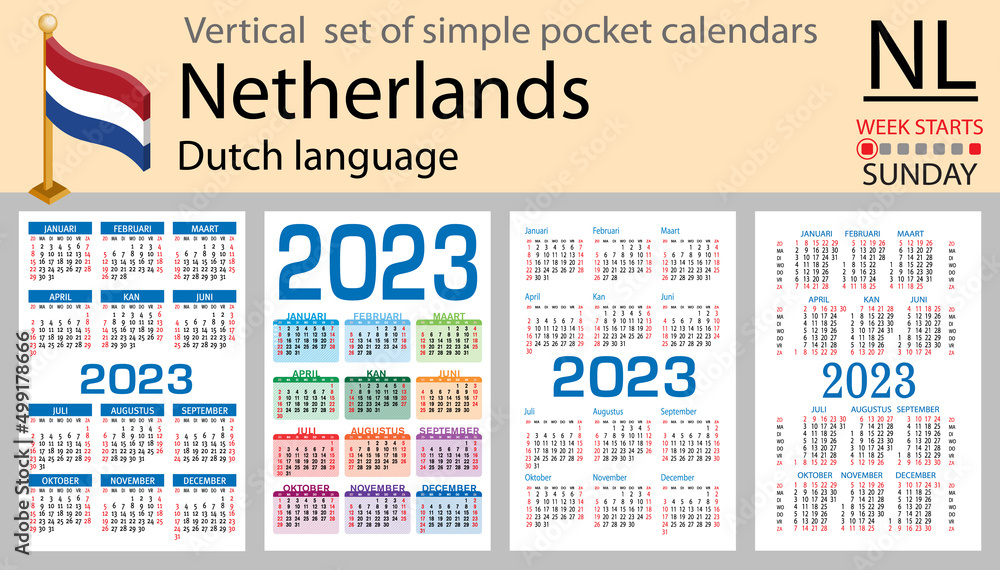 Dutch vertical pocket calendar for 2023. Week starts Sunday Stock ...