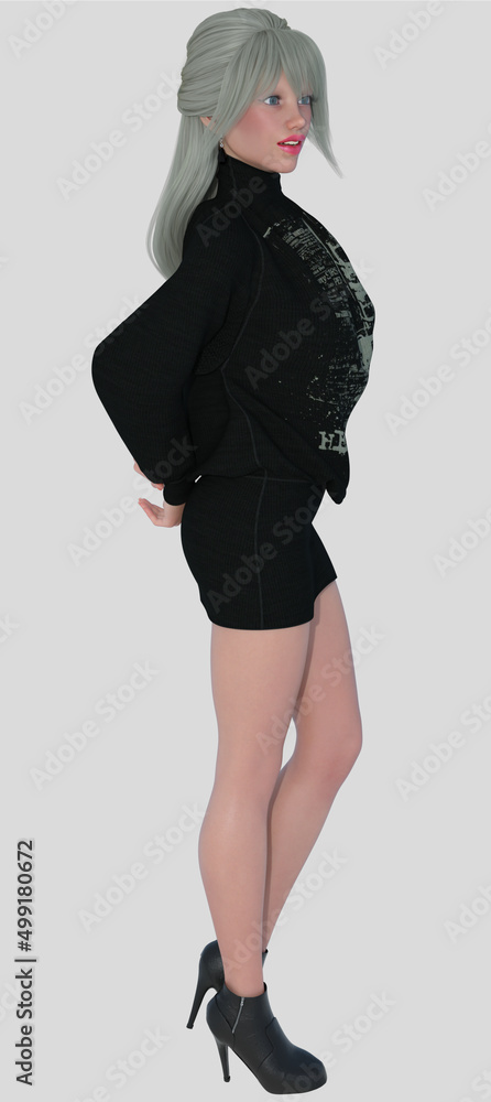 Elle is a young beautiful blonde female 3D illustration character model ...