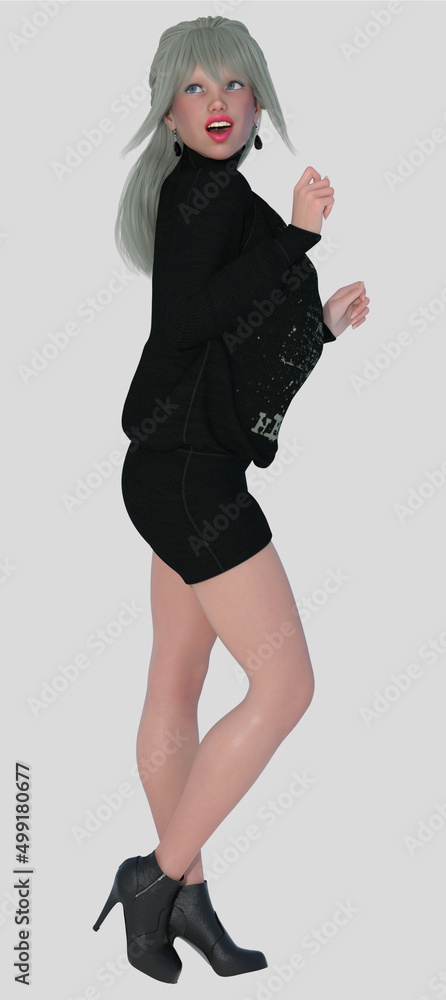 Elle is a young beautiful blonde female 3D illustration character model ...