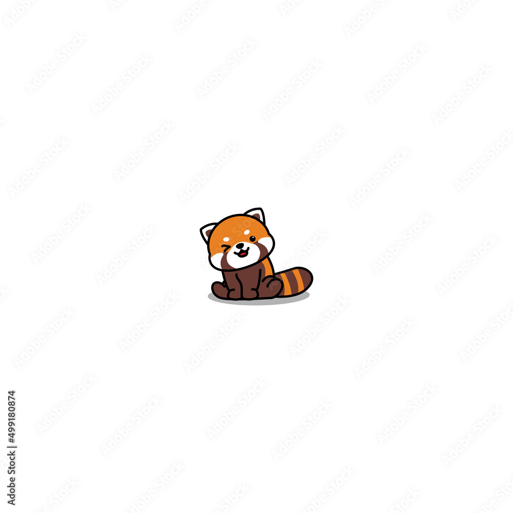 Cute red panda sitting and winking eye cartoon icon, vector ...
