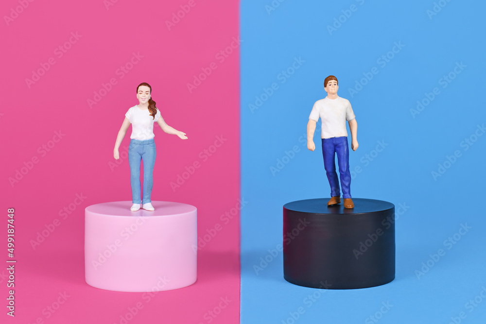 Concept for pink and blue gender stereotypes with man and woman figure ...