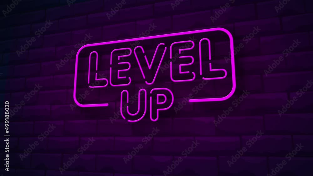 level up Neon Sign on Brick Wall Background.4K motion animation.pink ...
