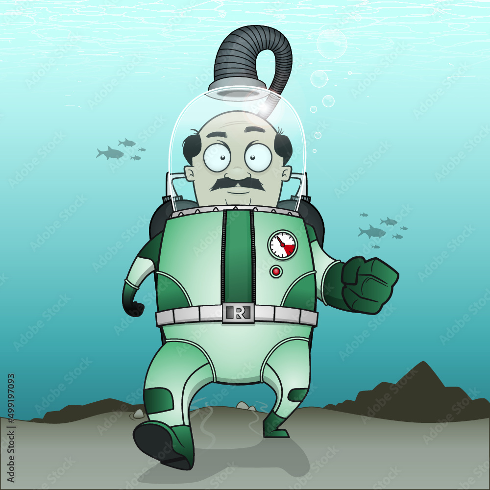 Under Sea Diver Cartoon Illustration Stock Vector | Adobe Stock