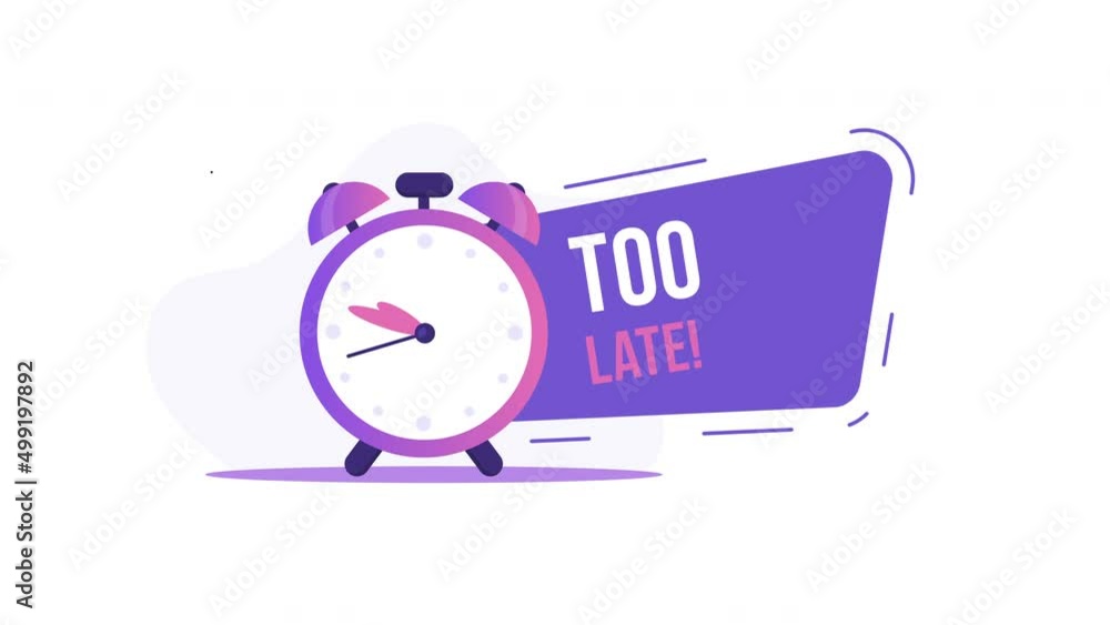 Alarm clock with text to late! animation.4K motion animation. Stock ...