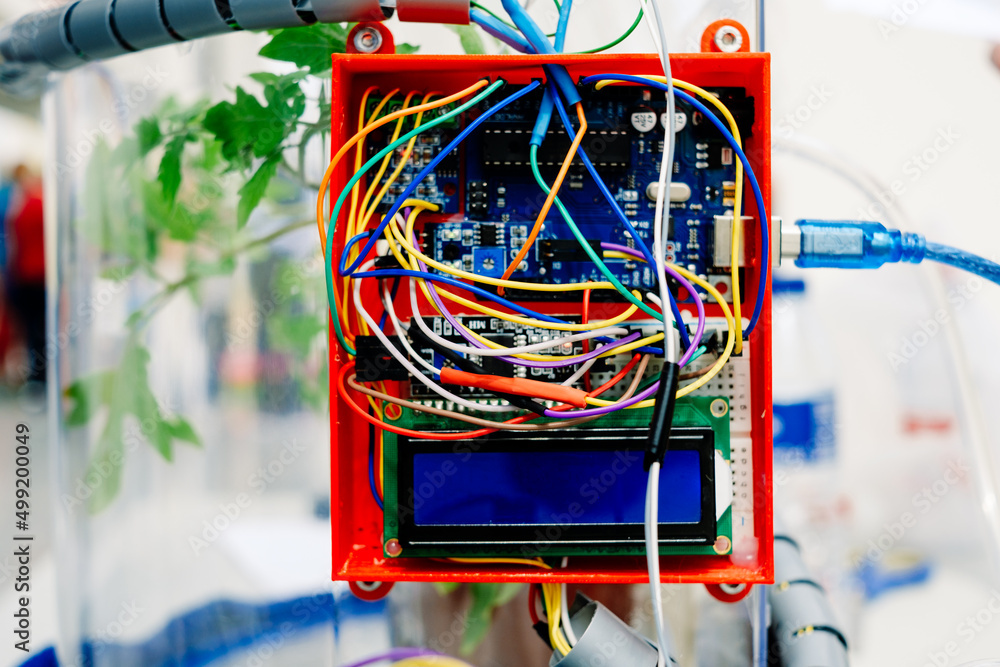 Electrical circuit with colored wires with the lid open Stock Photo ...