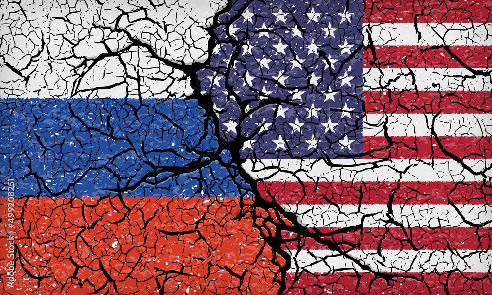 ロシアとアメリカ国旗がひび割れている背景 Stock Vector | Adobe Stock