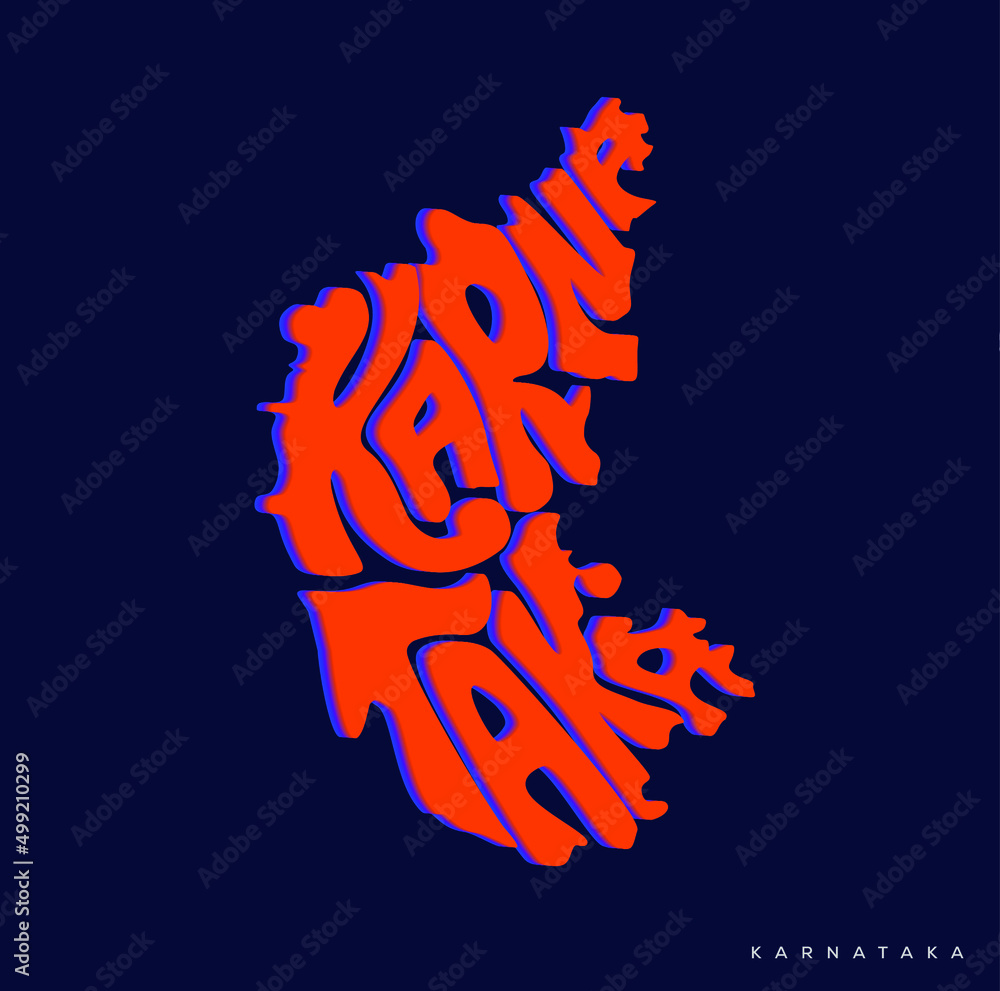 Indian state Karnataka map lettering. Karnataka map lettering. Map ...