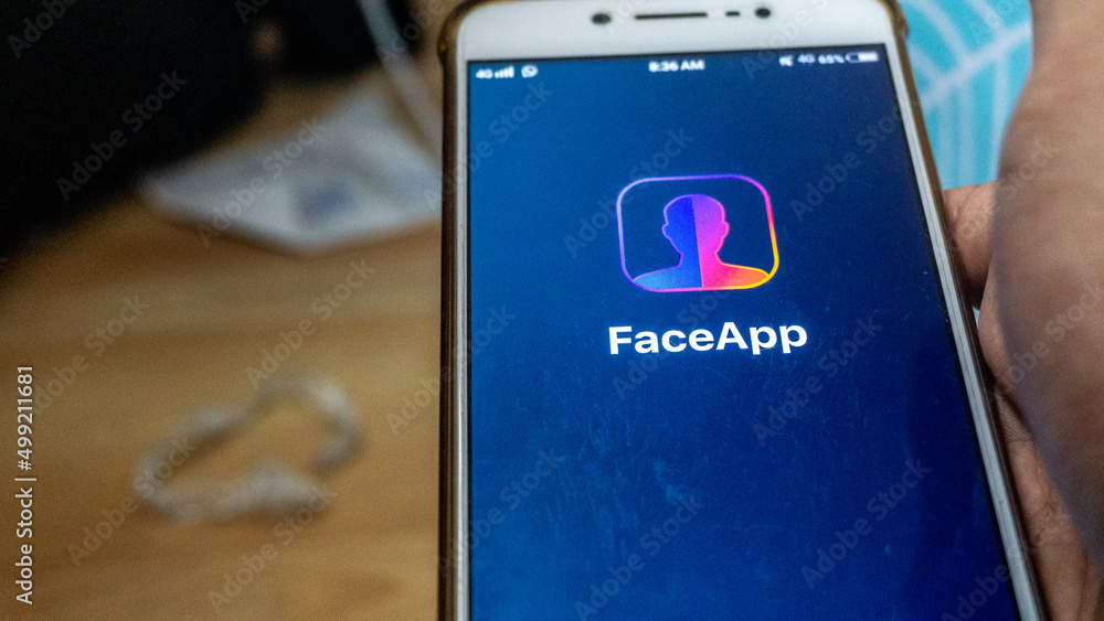 An Android smartphone shows FaceApp application logo on the screen ...