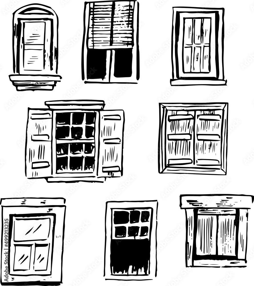 Vetor de Windows ink sketches group. Random windows doodles set. Simple ...