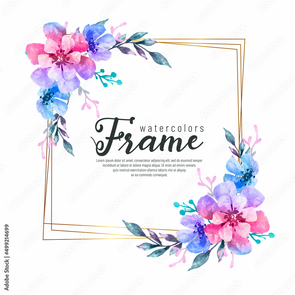 Watercolor flower frame vector floral botanical frame. Template wedding ...