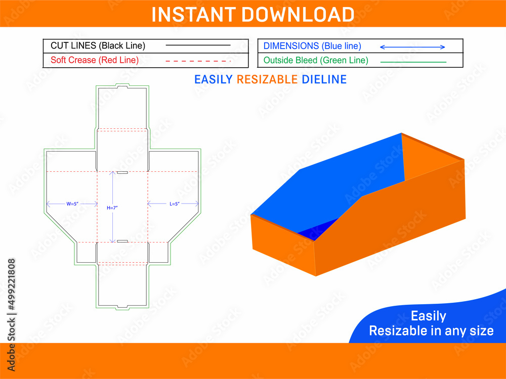 Cardboard storage bin box dieline template and 3D render file Stock ...