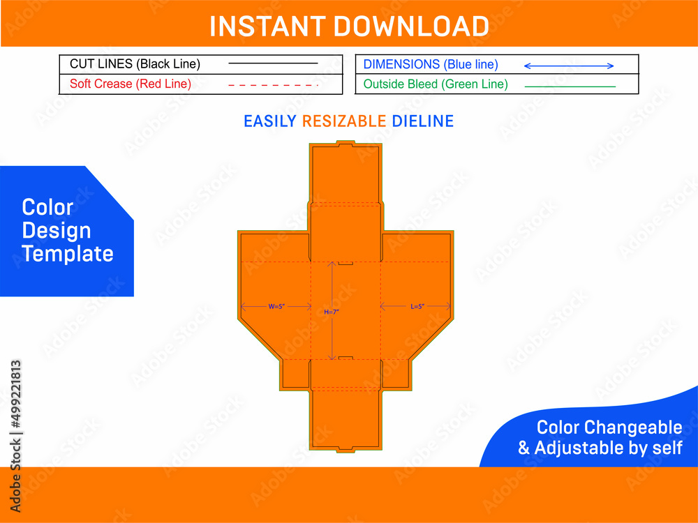 Vetor de Cardboard storage bin box dieline template and 3D render file ...