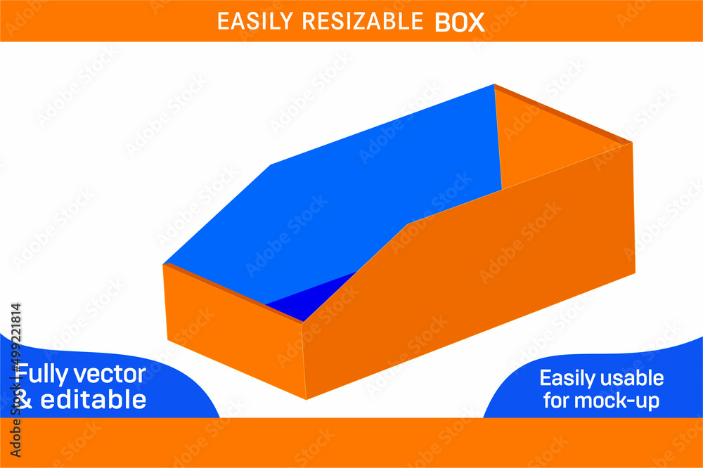 Cardboard storage bin box dieline template and 3D render file Stock ...