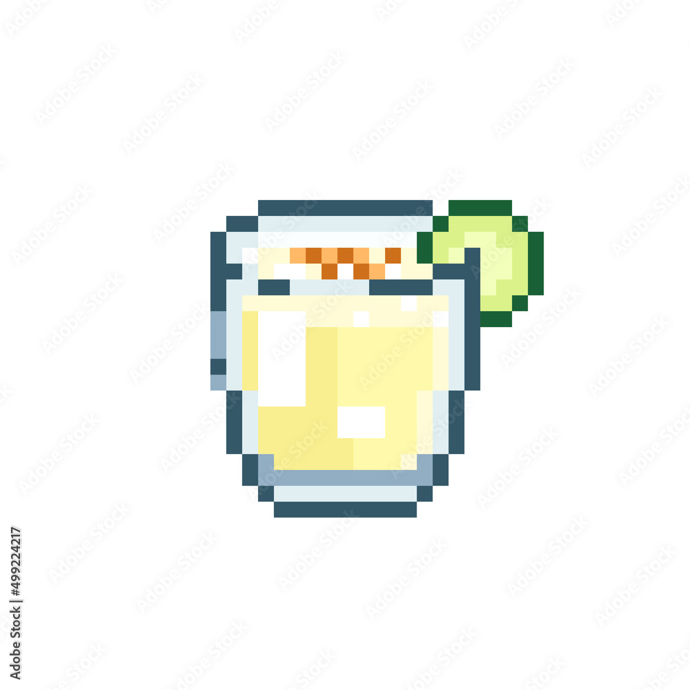 Set of Pixel art pisco sour cocktail. Retro 90s gaming 8 bit icon of ...