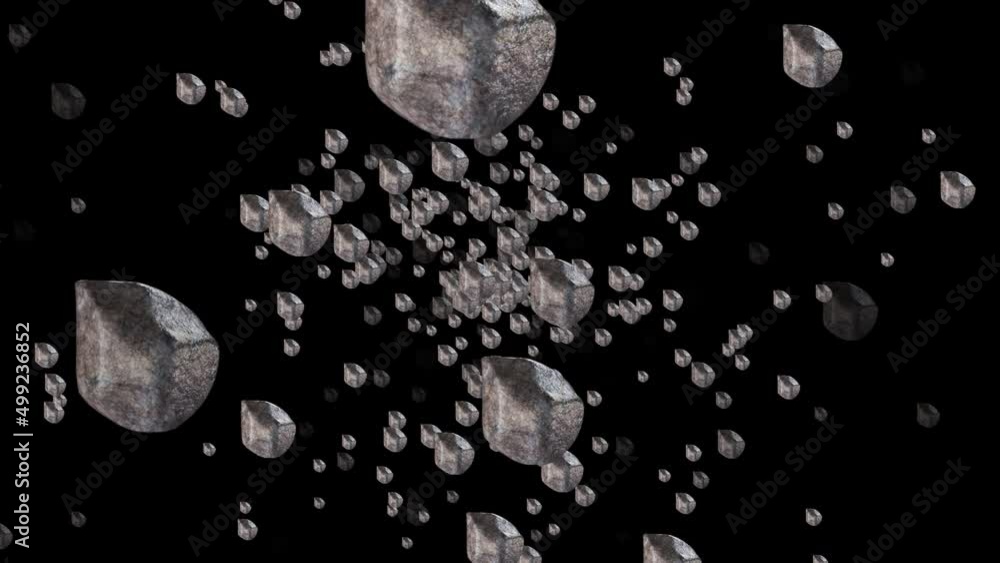 Abstract flying stones with a beautiful shade of different planets move ...